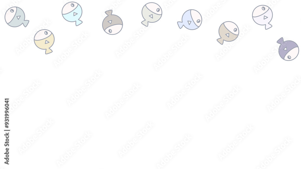 Cute Cartoon 9 Pastel Fish Border On Transparent Background With Empty ...