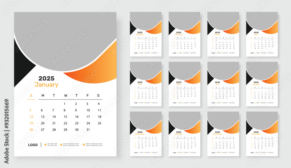 2025 Wall calendar template, corporate 12 month wall calendar 2025 ...