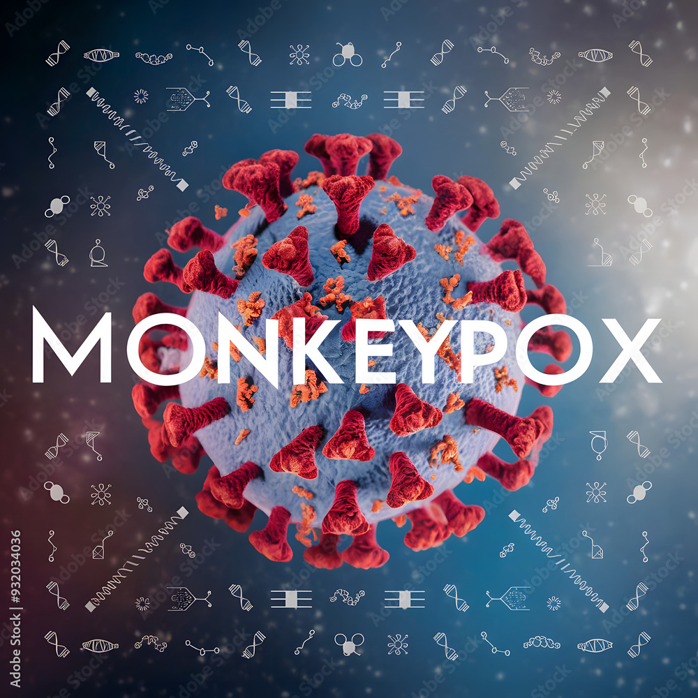 Book cover showing the structures of monkeypox virus at a microscopic ...