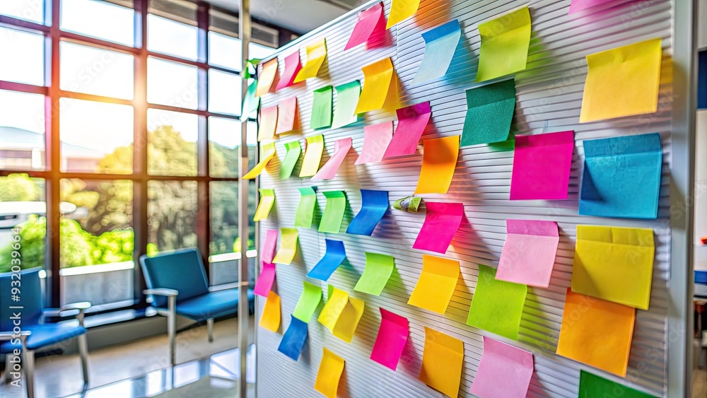 Colorful sticky notes with creative ideas and concepts scattered across ...