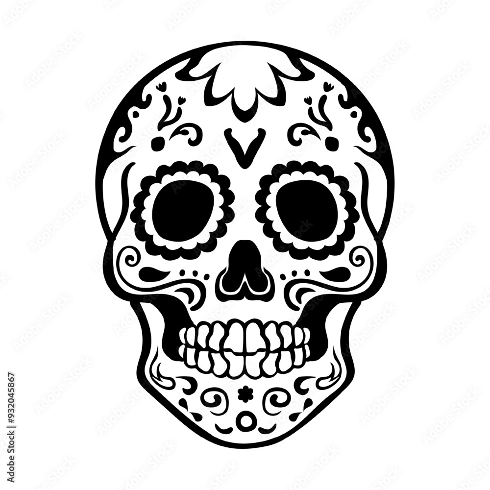 Linear hand drawn decorated Calavera with intricate designs symbolizing ...