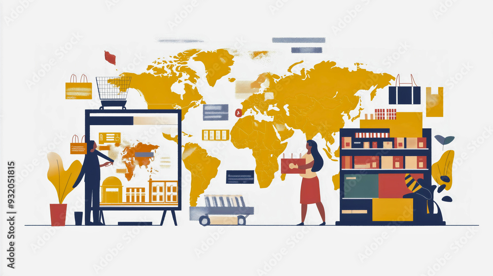 "Business illustration of global shipping trends. Map of all trade ...