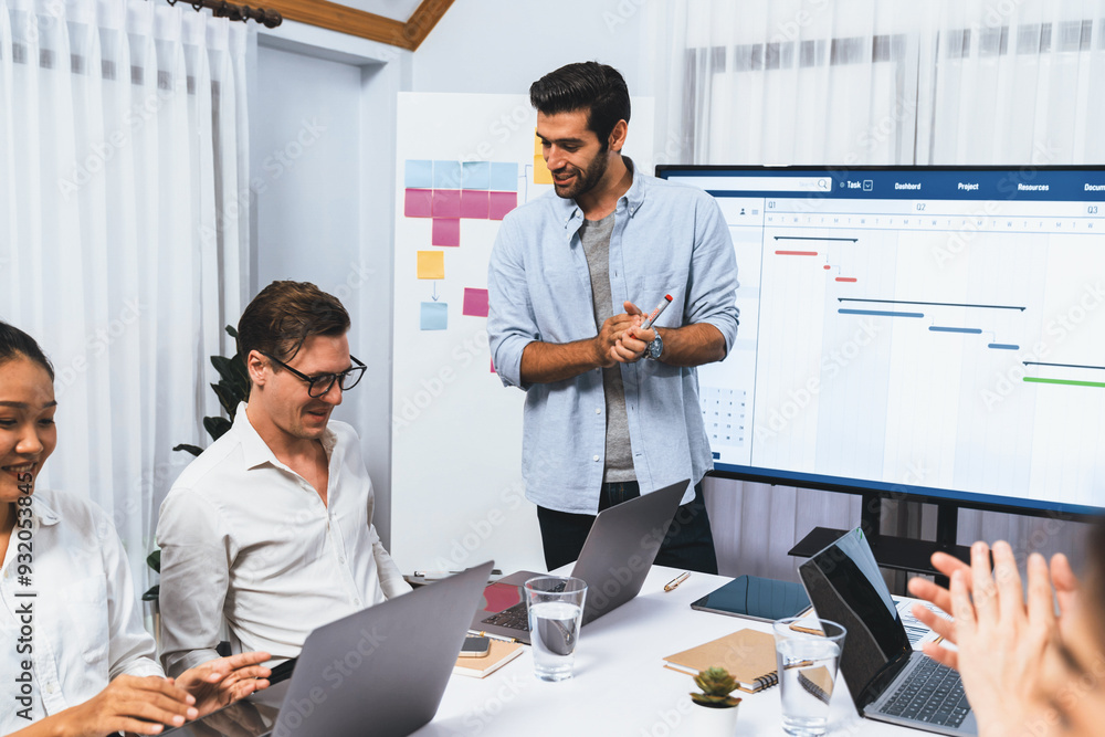 Project manager communicate and collaborate with team using project ...