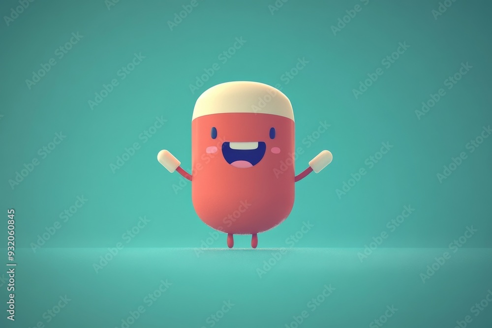 Playful and minimalist cartoon of a single capsule character with a ...