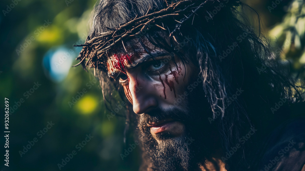 An adult person symbolizing Jesus Christ, with a concerned yet angry ...