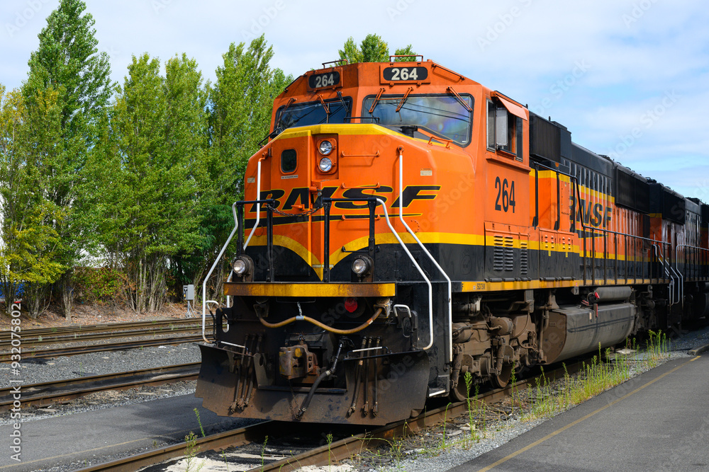 Seattle - August 18, 2024; BNSF SD75M freight locomotive with logo and ...