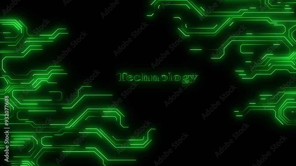 4k 3d Circuit Board with neon line moving electrons Data Flow Loop Background Animation ...