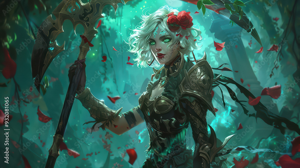 Illustration of a death knight with white hair and glowing green eyes ...