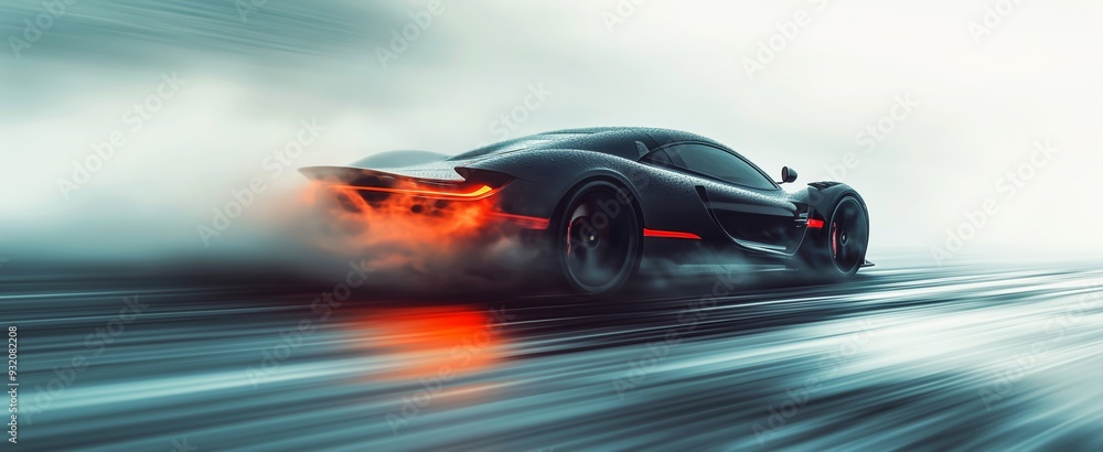 High-speed capture of a hypercar drifting on a wet surface with motion ...