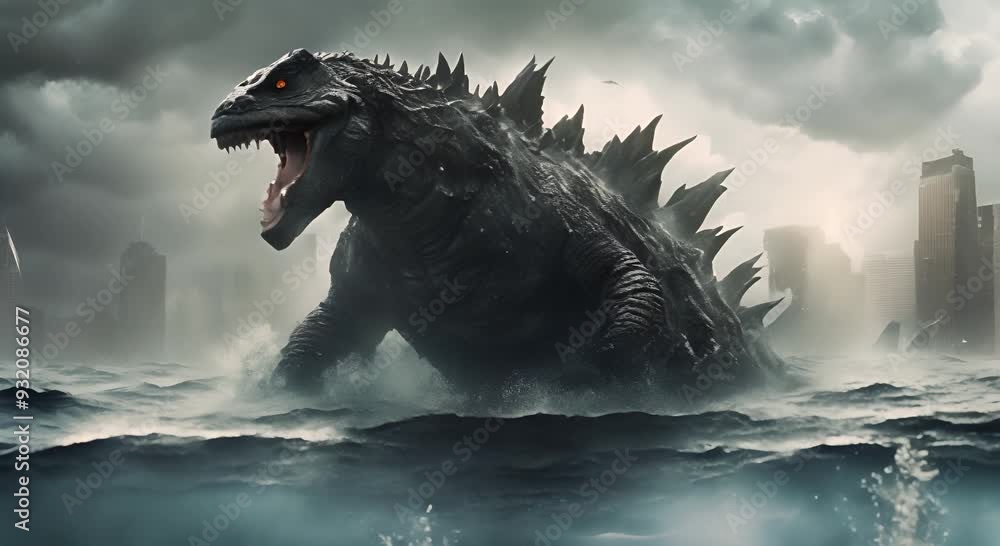 Godzilla submerged in water a scene from a scifi movie with special ...