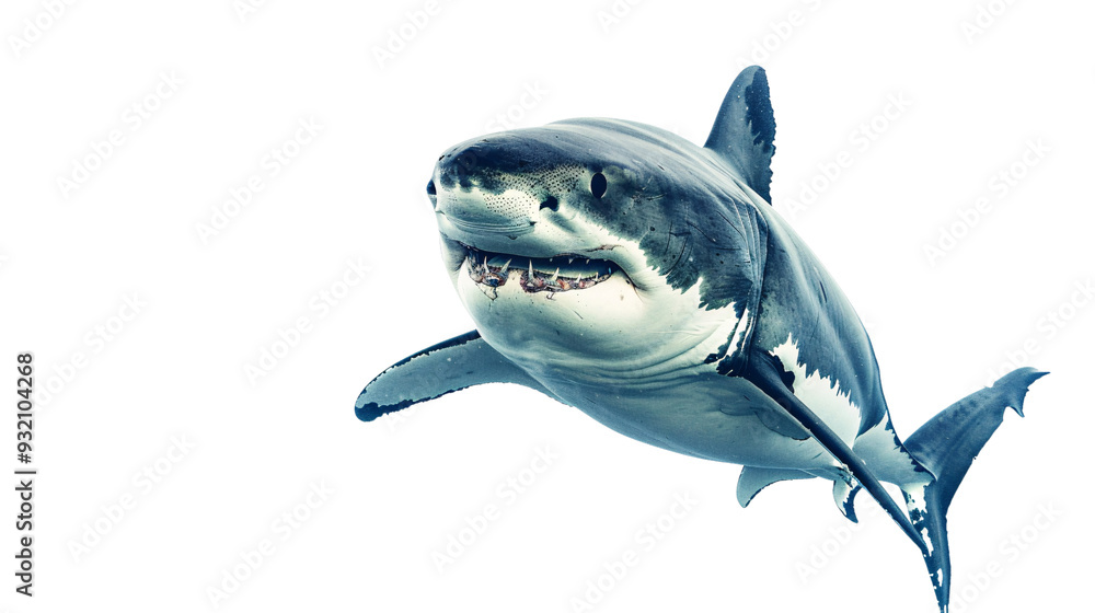 Great white shark swimming menacingly towards the camera, white ...