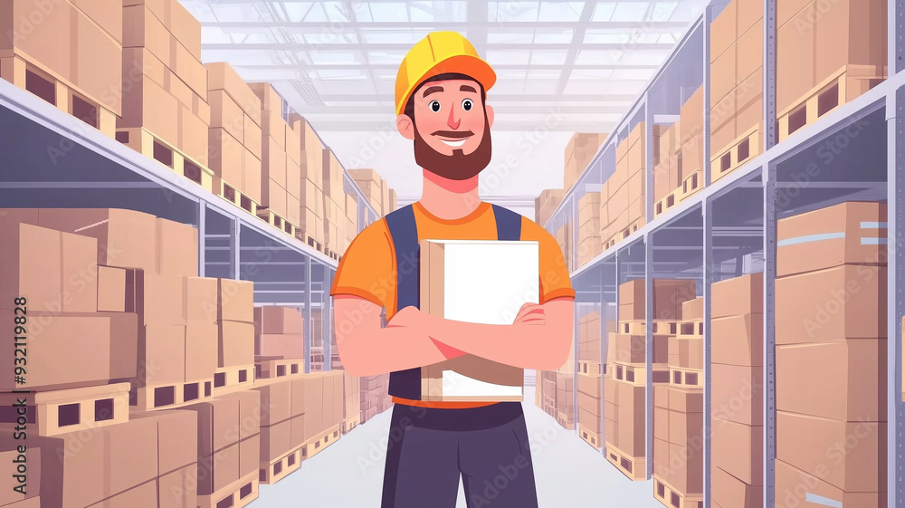 warehouseman in warehouse, vector illustration in a flat style cartoon ...