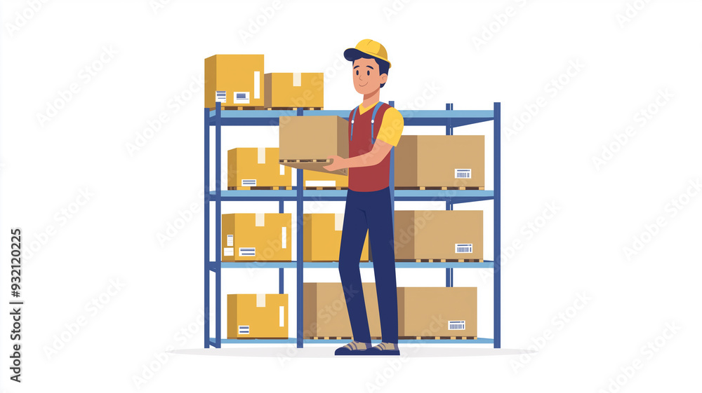 warehouseman in warehouse, vector illustration in a flat style cartoon ...