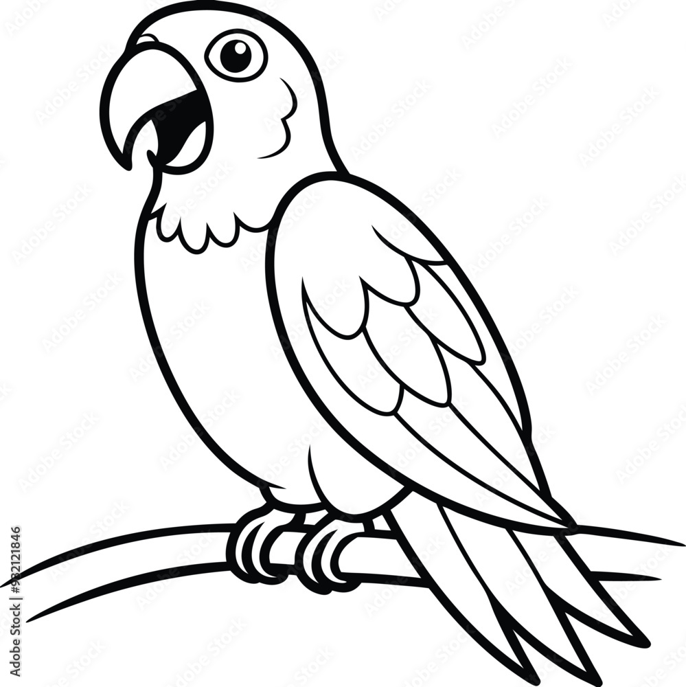 Printable Parrot Illustration Outline for Kids Coloring Fun Stock ...