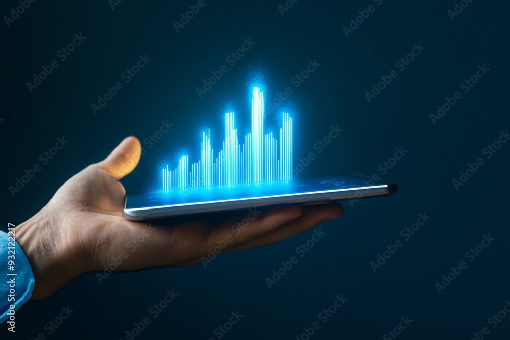 Digital Business smart Analytics . blue glowing bar graph chart ...