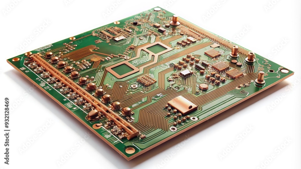 High-quality printed circuit board with intricate copper pathways and ...