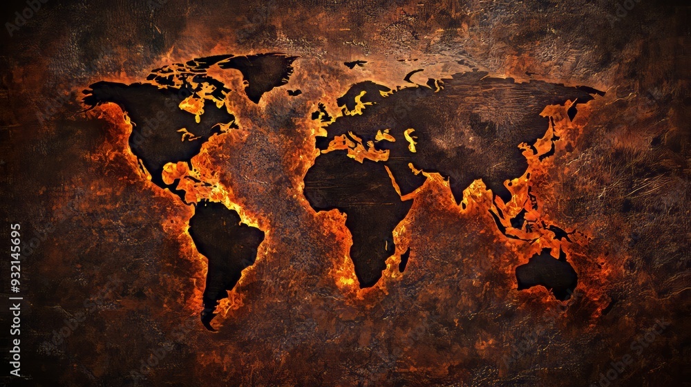 Global warming and environmental catastrophe concept illustration: a ...