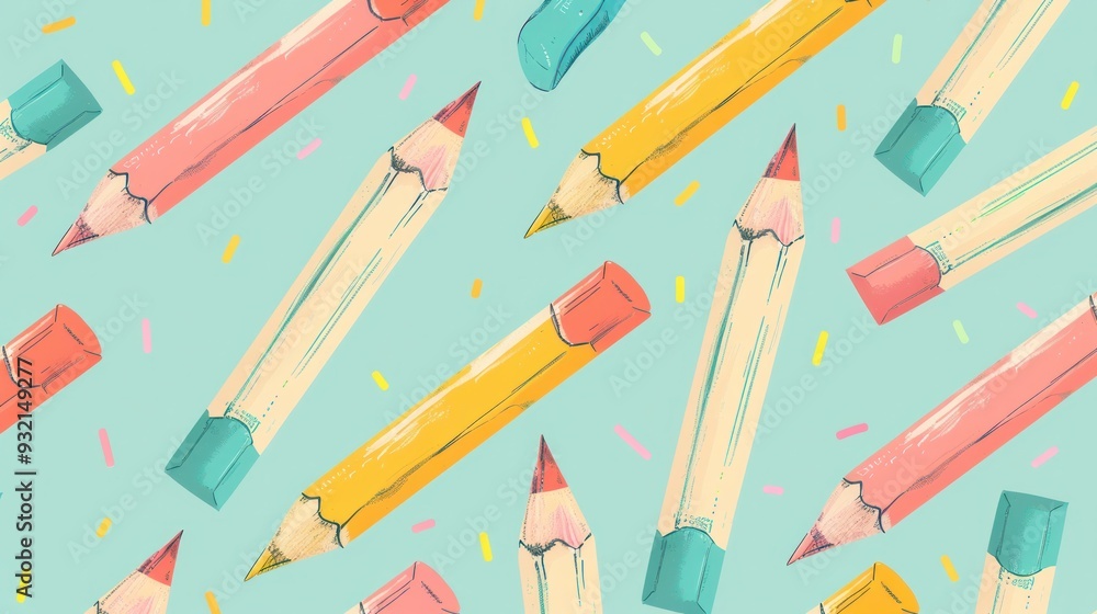 Cute pencil seamless pattern, Retro back to school seamless file ...