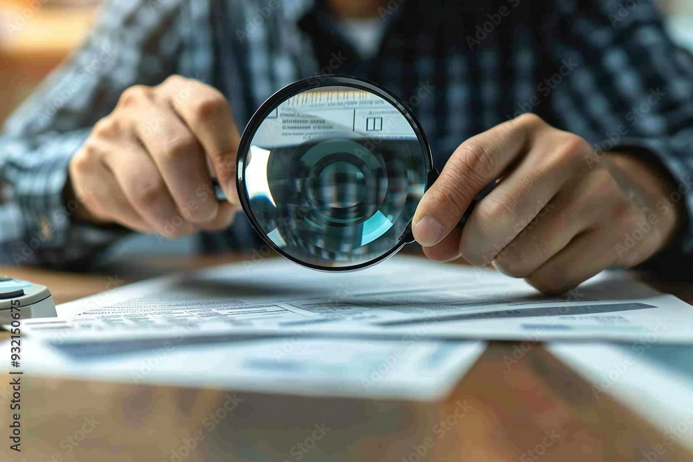 Using a Magnifying Glass to Conduct a Tax Audit on Invoice Documents ...