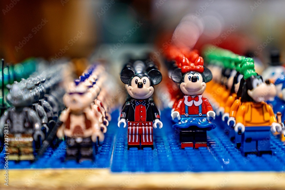 Chicago, IL, USA - 08.21.2024 - Rows and rows of many Lego minifigures ...