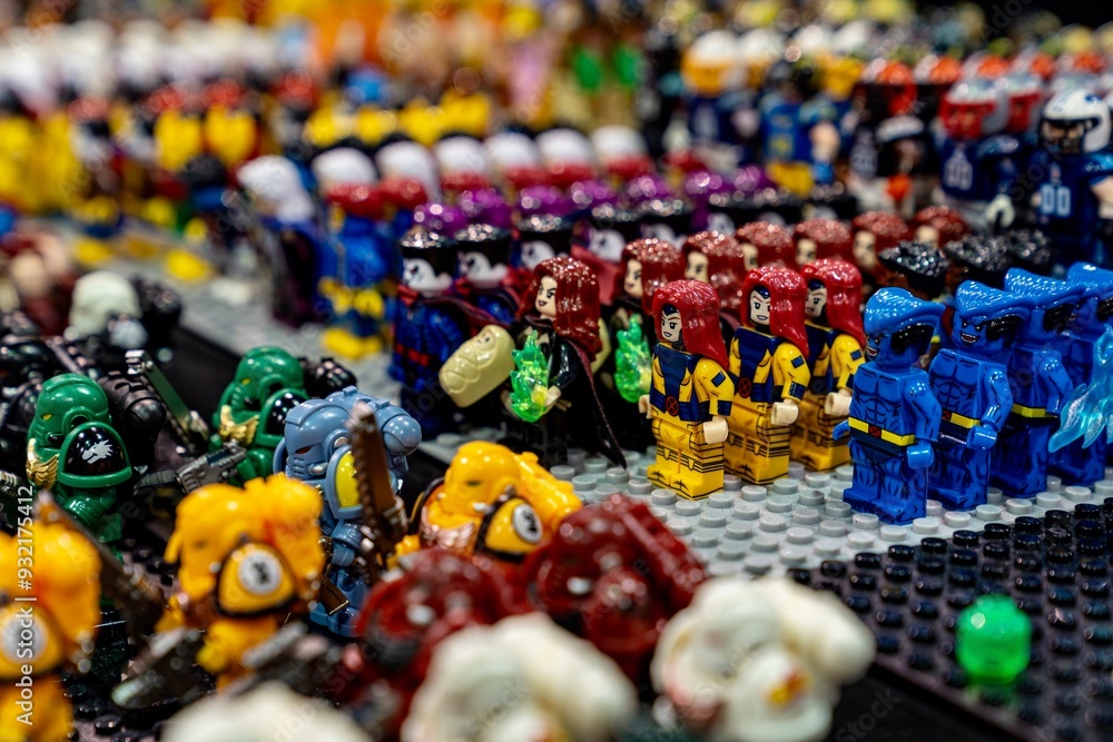 Chicago, IL, USA - 08.21.2024 - Rows and rows of many Lego minifigures ...