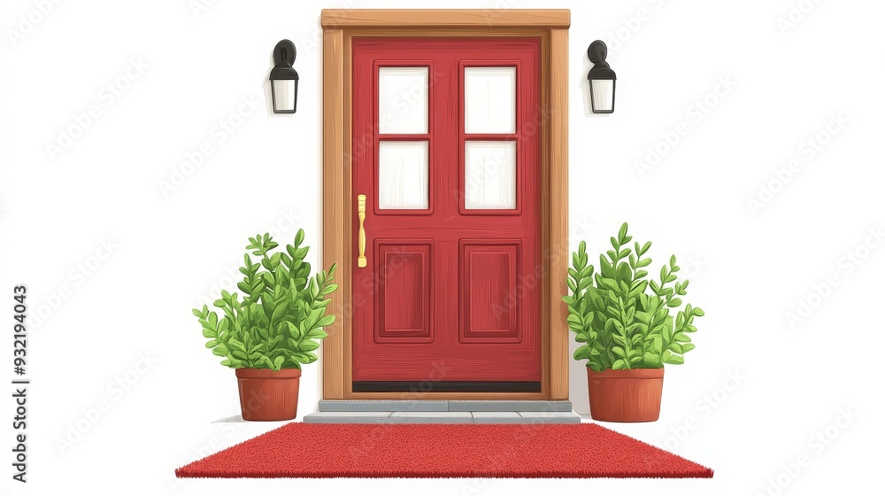 Welcome Home: Red Door with Greenery and Red Mat - A charming red door ...