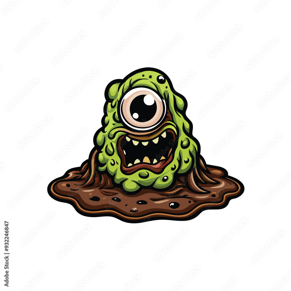 Cartoon illustration of a green, slimy, deformed creature with one eye ...