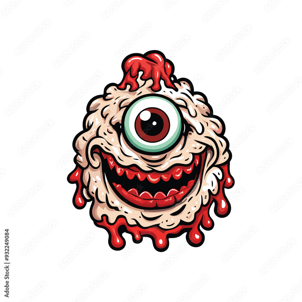 Cartoon illustration of a disgusting, blob-like monster with one large ...