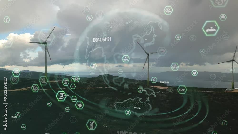 Alternative Energy. Wind farm. Aerial view of horizontal-axis wind ...