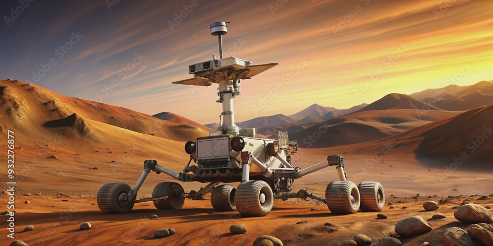 Rover exploring the rugged terrain of Mars, space, exploration, planet ...
