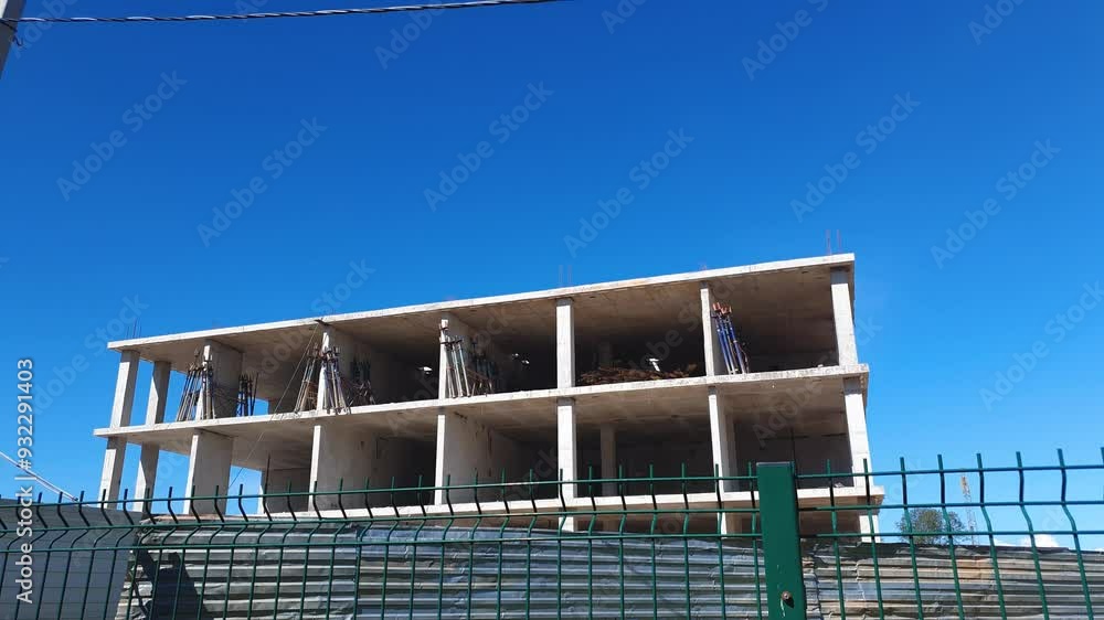 Construction of a building made of concrete, reinforced concrete slabs ...