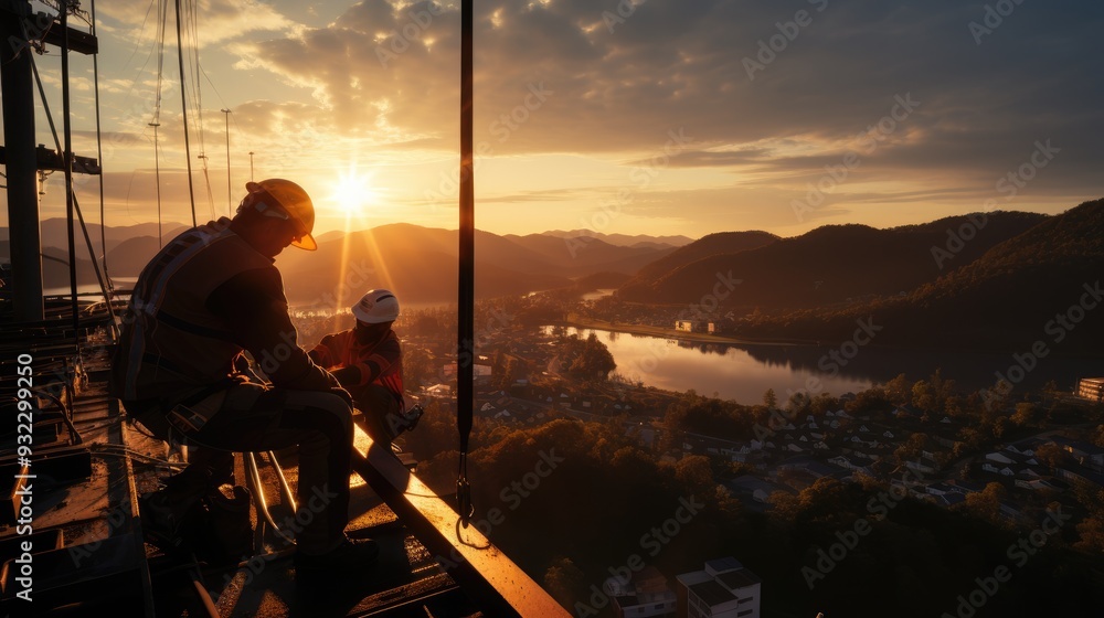 Tireless service: men working on electricity pole, experienced workers ...