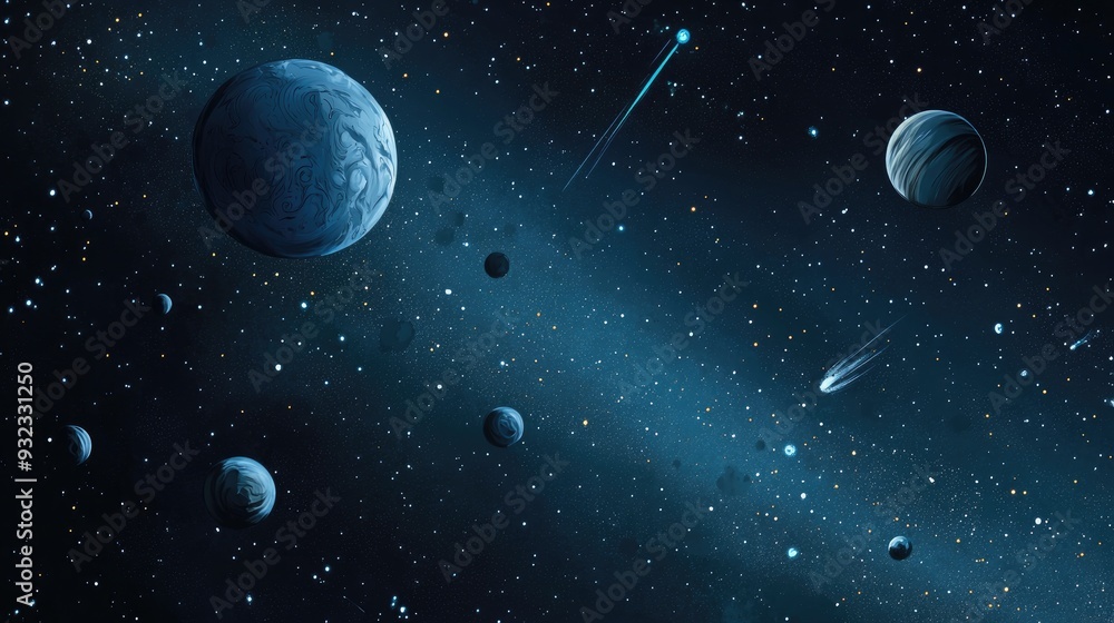 2D illustration depicting deep interstellar space featuring stars ...