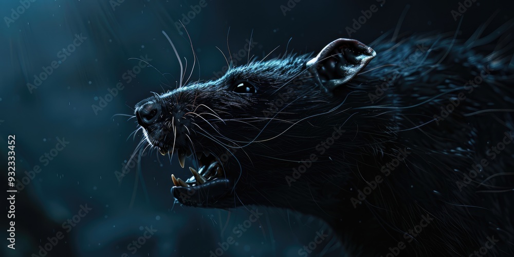 Depiction of a malevolent dark rodent featuring an extended snout and ...