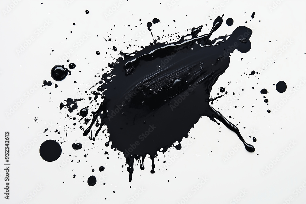 blank paint blot, splattered, top down view, drippy, on white, isolated ...