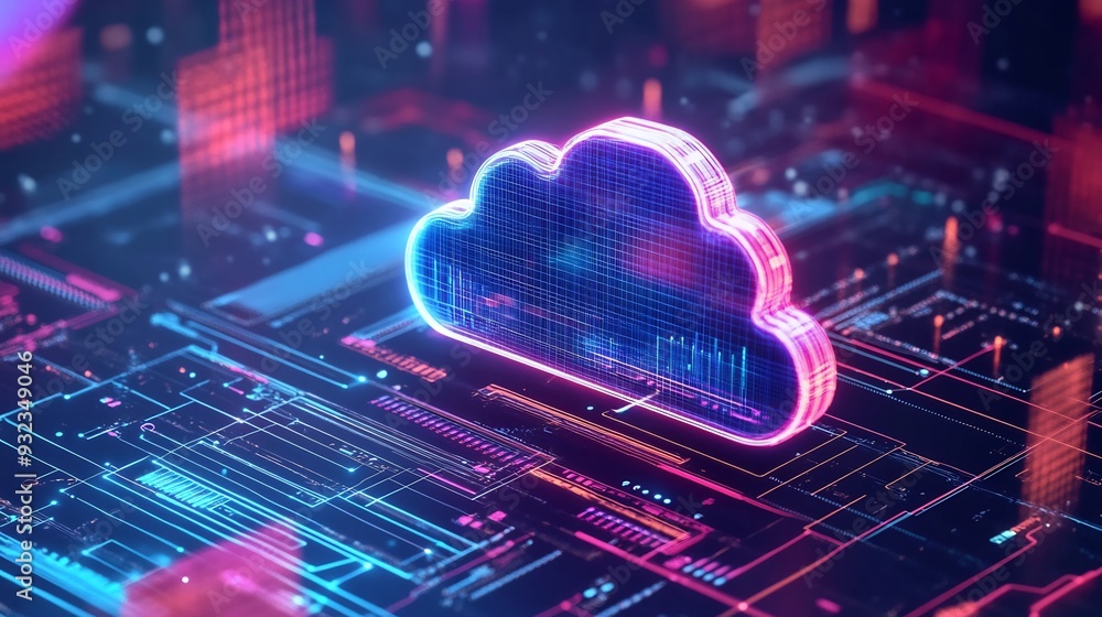 Dynamic design representing the role of cloud computing in business operations emphasizing data ...