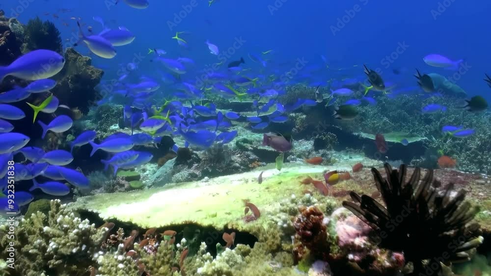 Dive into vibrant underwater world filled with colorful fish and stunning coral formations ...