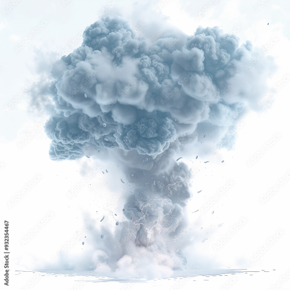 explosion smoke cloud blast ash grey sky powerful energy force impact ...
