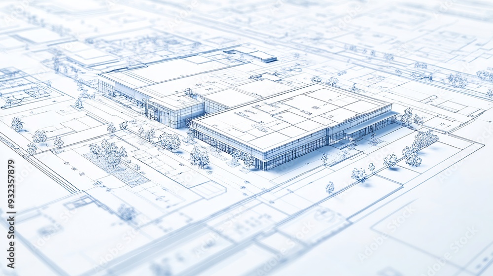 Detailed architectural blueprint for commercial development focusing on ...