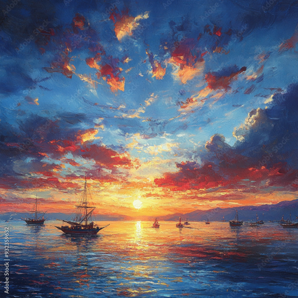 a beautiful sunset over Manila Bay with the sky painted in deep blues ...