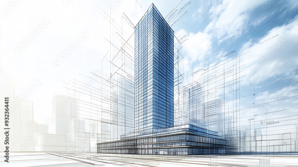 Detailed architectural blueprint for highrise building design focusing ...