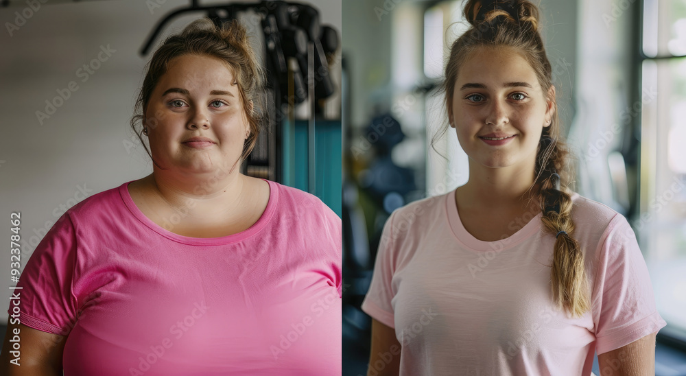 Side-by-side photo of an overweight woman in her early thirties wearing ...