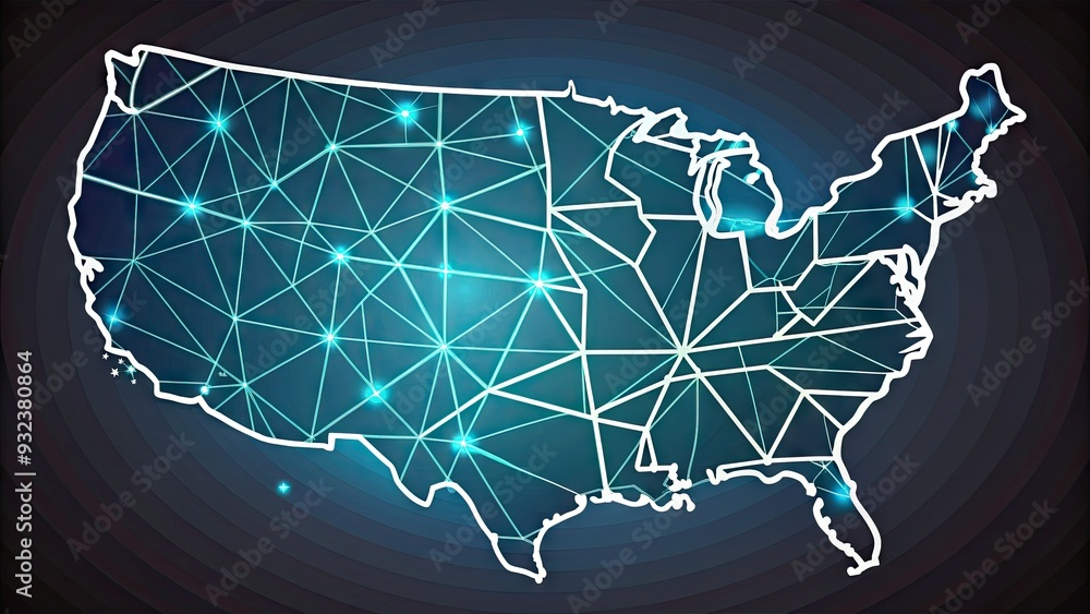 Illustrated outline of a state map with geometric shapes and lines ...
