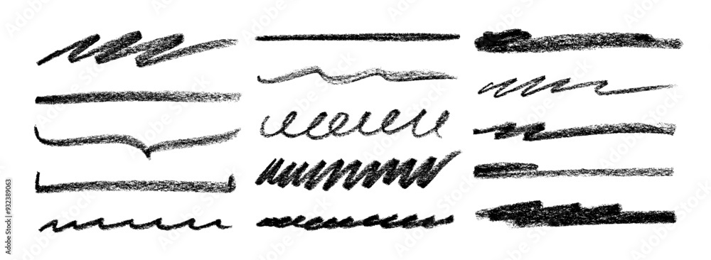 Various crayon drawn lines, underlines and curved strokes. Doodle ...