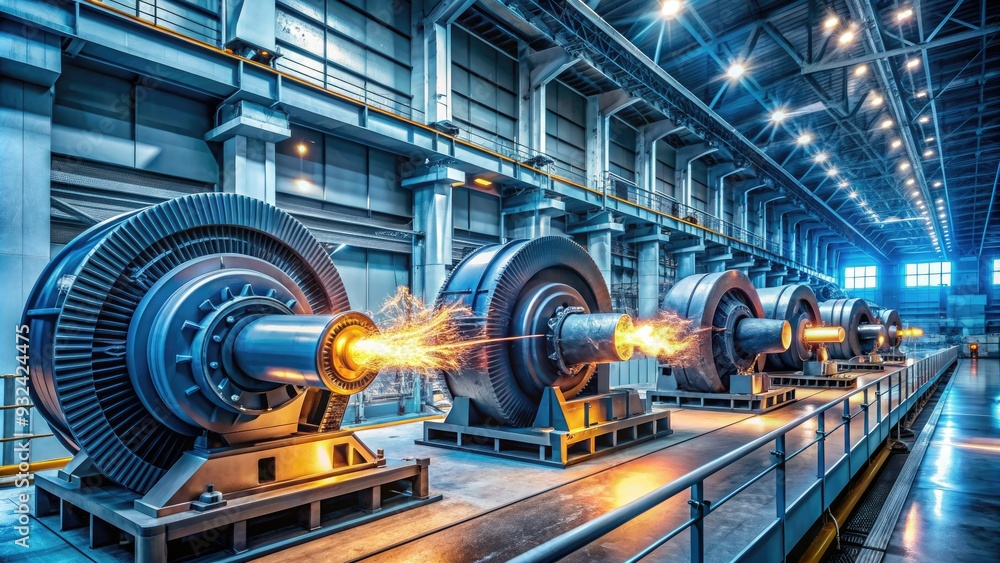 Mighty twin dynamos humming in unison, powering massive industrial ...