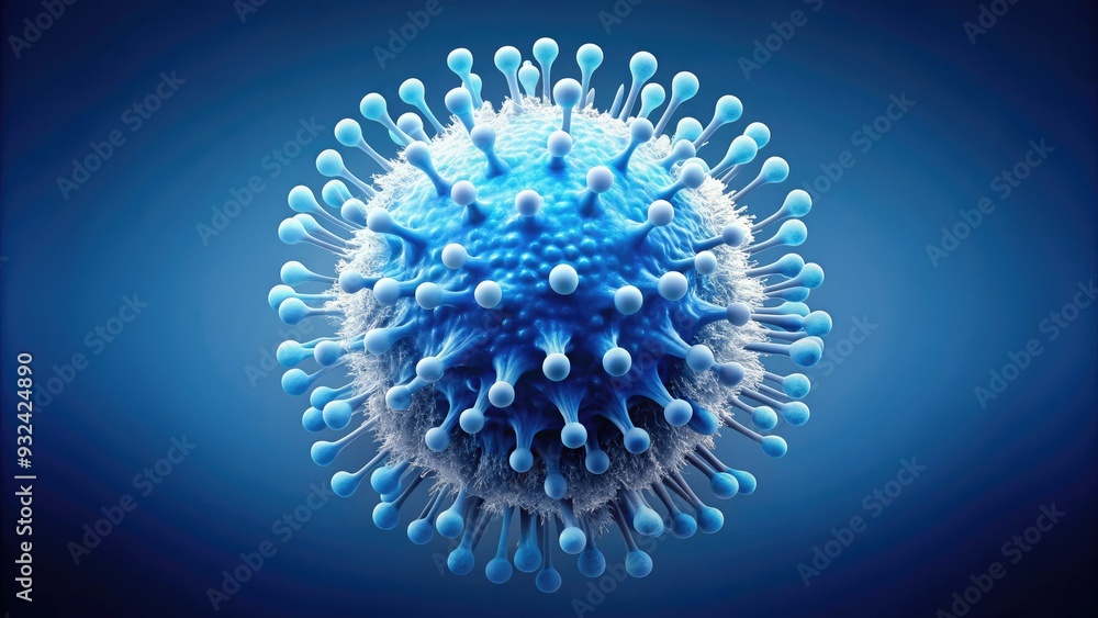 Minimalist illustration of a stylized lymphocyte icon in blue and white ...