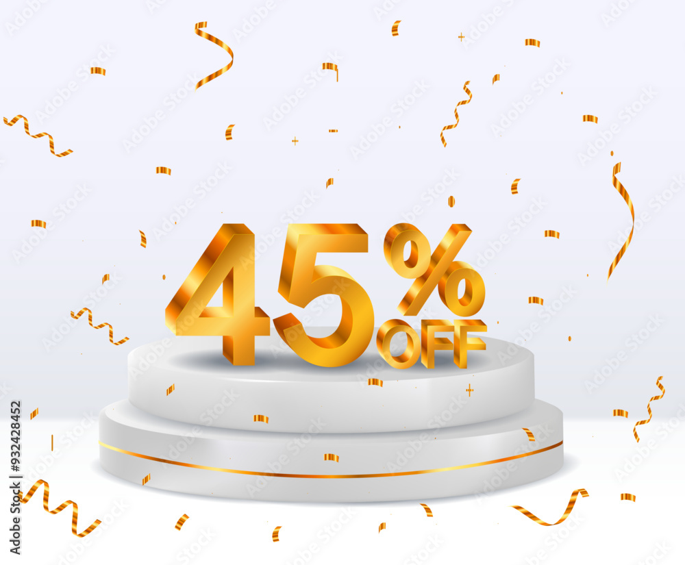 45% off discount sale fund. 3D golden numbers. 45% discount on 3D. with ...