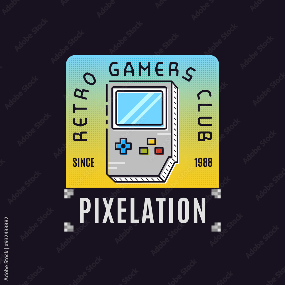 Retro gaming logo template with vintage console. Game badge design ...