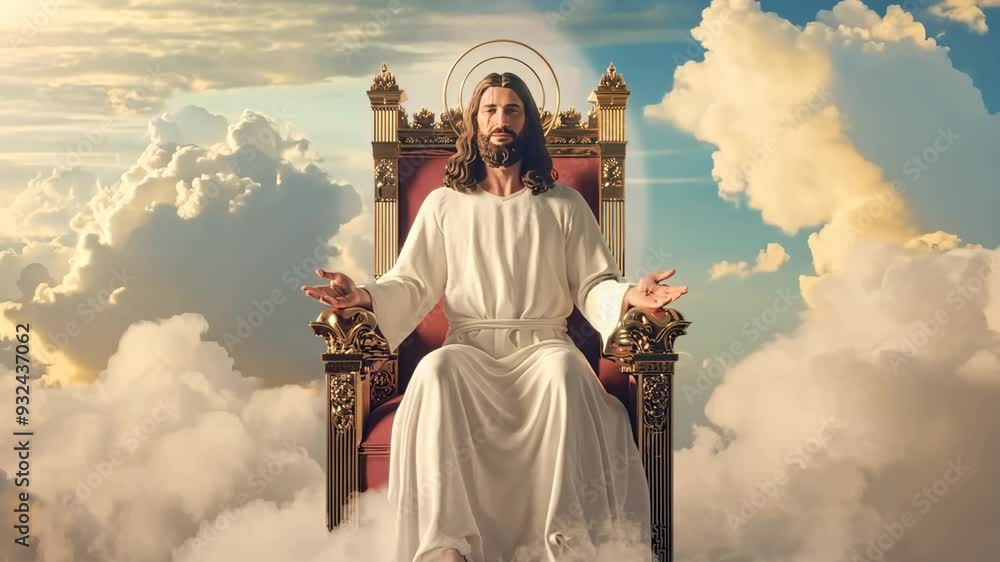 Jesus Christ sitting on the throne in heaven in divinity light and ...