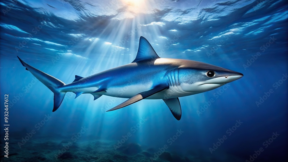water, panoramic view, underwater, swimming,Blue shark, agile, predator ...